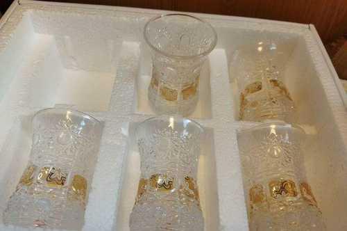 Набор новых хрустальных стаканов с золотом