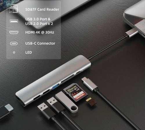 Хаб Адаптер USB 3.0 Type-C hdmi 4K кард ридер