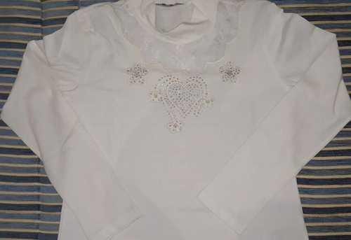 Школьная трикотажна блузка для девочки, 134, белая