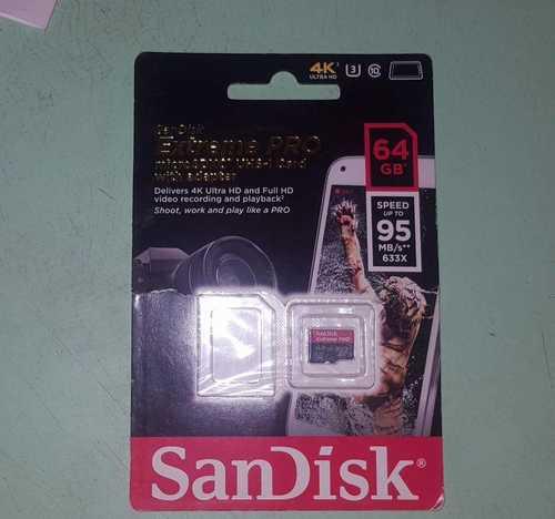 Карта памяти microsd для экшн камер sandisk 64gb