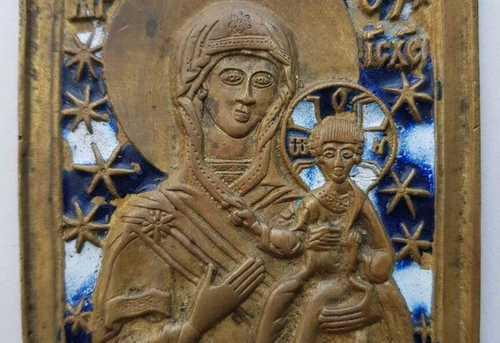Меднолитая икона Смоленской Божьей Матери 19 век