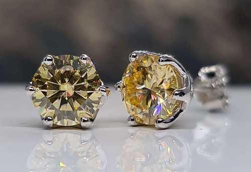 Пусеты с бриллиантами (муассанитами) 2 ct