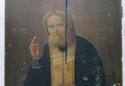 Старинная икона Серафим Саровский, живопись