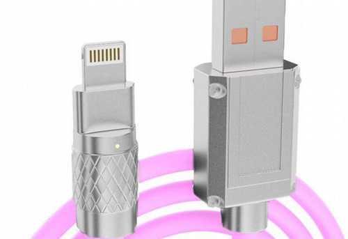 Шнур для зарядки USB+iPhone розовый неповоротный