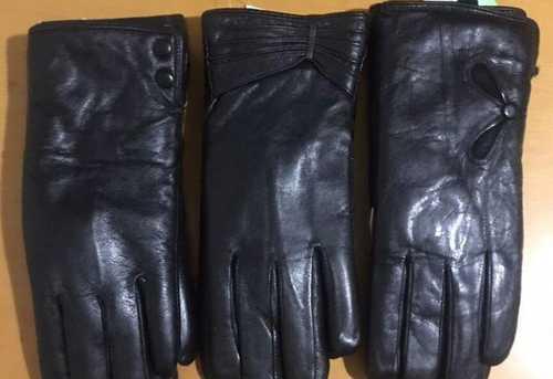 Перчатки женские кожаные чёрные зимние