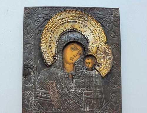 Старинная икона в окладе "богоматерь казанская"