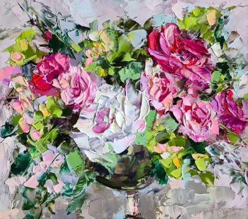 Картина маслом розы картина с цветами