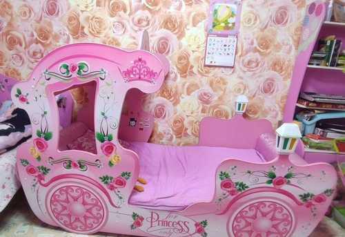 Кровать карета для принцессы с матрасом