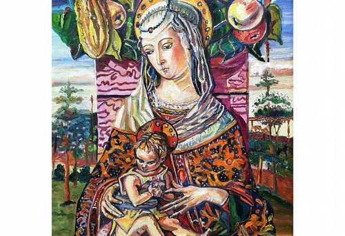 Картина маслом Мадонна с младенцем холст 40*30см