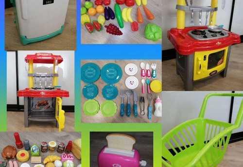 Игрушки-кухня,посуда,продукты,холодильник,тостер