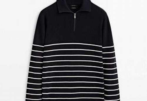 Свитер Massimo Dutti Striped Mock Neck, темно-сини