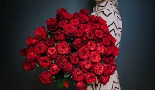 Букет 51 красная роза 60см, цветы доставка
