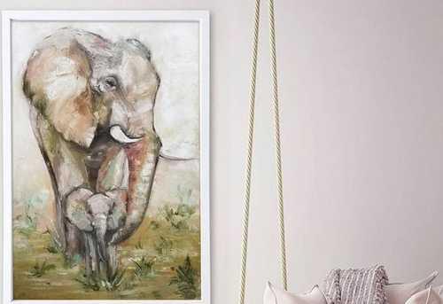 Картина в детскую маслом на холсте со слонами