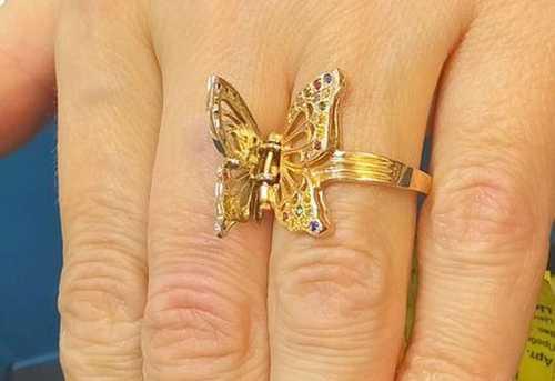 Кольцо золотое Бабочка со фианитами