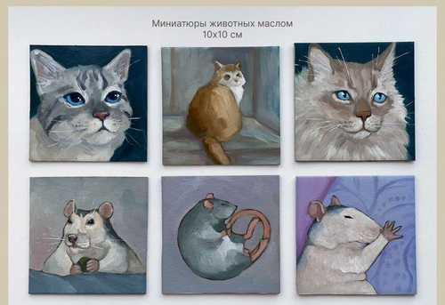 Картины маслом, миниатюры животных, котов