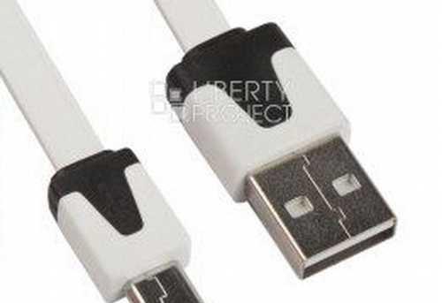 USB кабель "LP" Micro USB плоский узкий (белый/евр