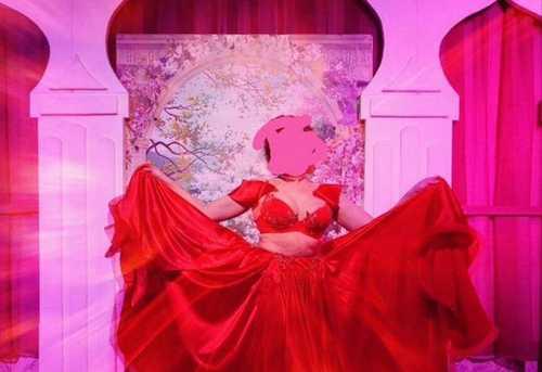 Костюм для танца живота красный юбка-солнце