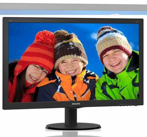 Монитор (Philips, 240V5qdab, 23.8", 1920x1080, IPS, LED, 5 ms, DVI, hdmi, VGA, отличное, Аудиовыход