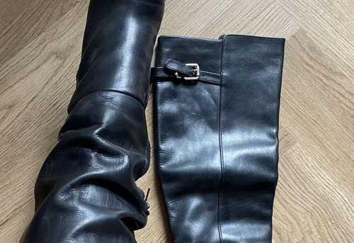 Сапоги зимние высокие кожаные zara