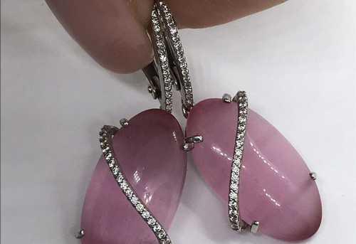 Серьги Серебро 925 кошачий глаз цирконы нежные