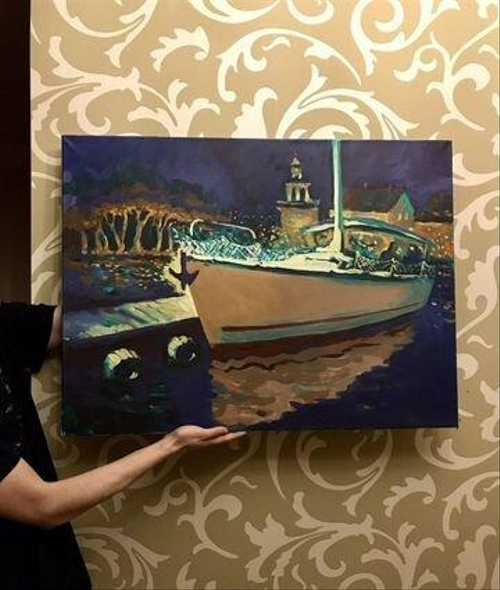 Картина «Ночная Яхта», холст, акрил 60х80