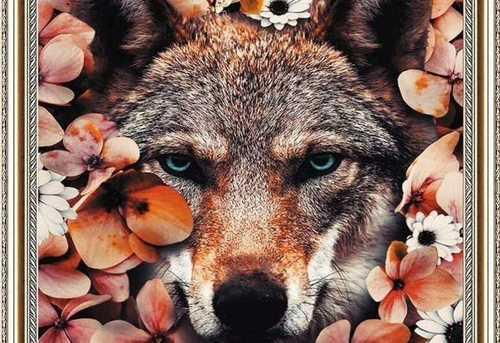 Алмазная мозаика Волк Цветы