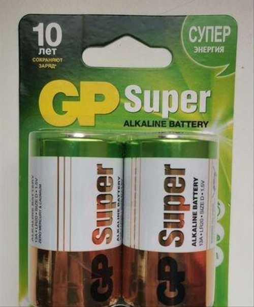 Батарейки щелочные (алкалиновые) GP Super, тип D