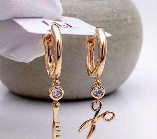 Серьги Ножницы и Расческа Luxe Gold