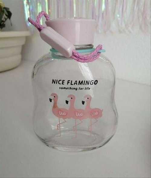 Бутылочка стеклянная, фламинго