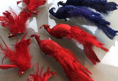 Новогодний набор игрушек из натуральных перьев