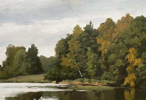 Картина маслом "Ранняя осень на реке Соловка"