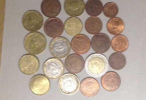 Монеты евро и центы 52 шт и 1 цент США