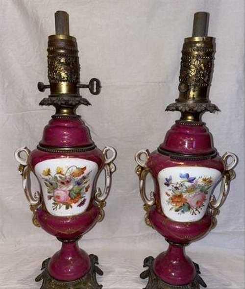 Лампа 19 век пара фарфор, кирасиновая