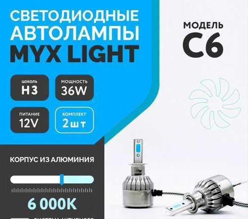 Лампа светодиодная H3 36W 6000K 2800LM C6 комплект