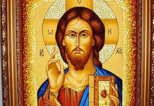 Икона из натурального янтаря Иисуса Христа - Спаси
