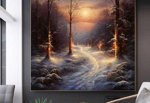 Картины маслом картина зимняя дорога ночной пейзаж