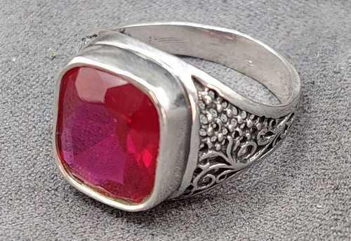 Серебряное кольцо мужское печатка с рубином (корун