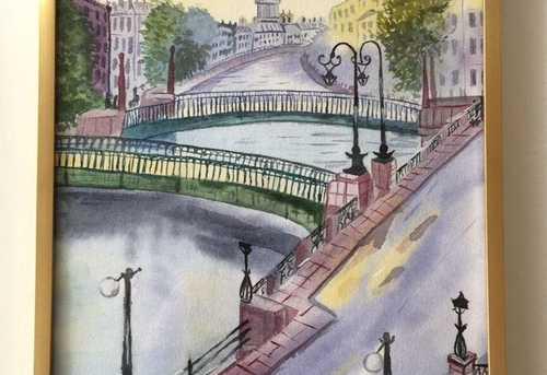 Картина акварелью «Река Мойка. Санкт-Петербург»