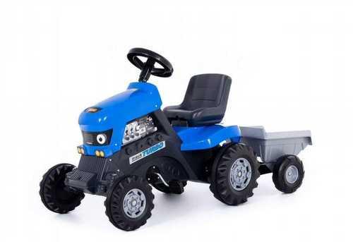 Каталка-трактор с педалями с полуприцепом синяя