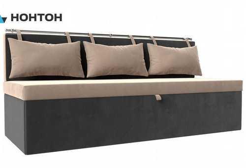 Кухонный прямой диван Метро велюр бежевый / серый