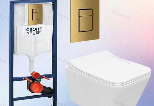 Инсталляция Grohe с бронзовой кнопкой + унитаз