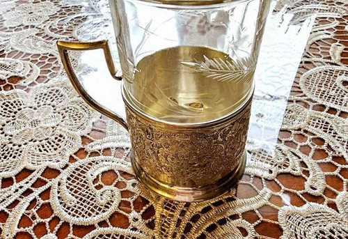 Серебряный прдстаканник со стаканом для чая