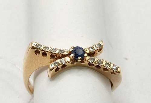 Золотое кольцо с сапфиром и бриллиантами 17,5 разм
