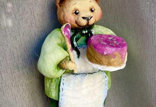 Ватная елочная игрушка Медведь (Мишка - повар)