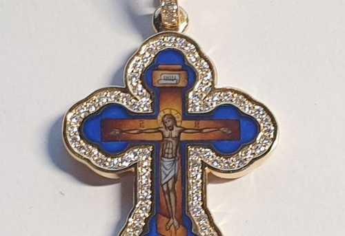 Золотой крест с бриллиантами 0,85 карата эмаль