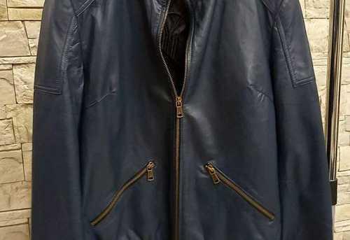 Женская кожаная куртка синяя "YvesSantLaurent"