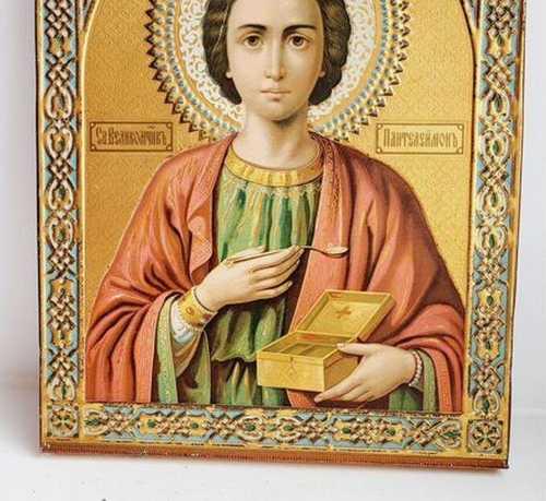 Старинная икона святой пантелеймон,Жако и Ко, моск