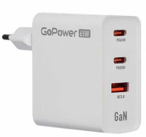 Сетевое З/У GoPower gpqc10 1USB+2Type-C 65W QC3.0 GaN белый