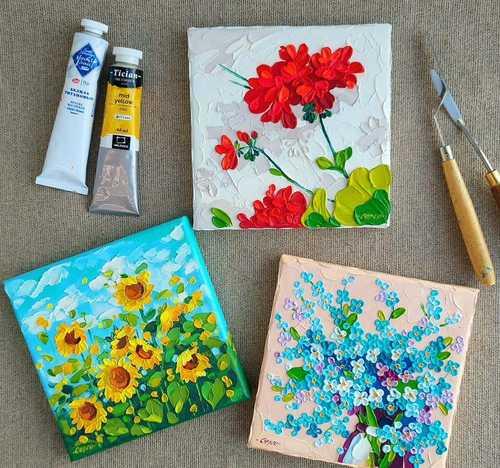 Картины с цветами. 15x15 см