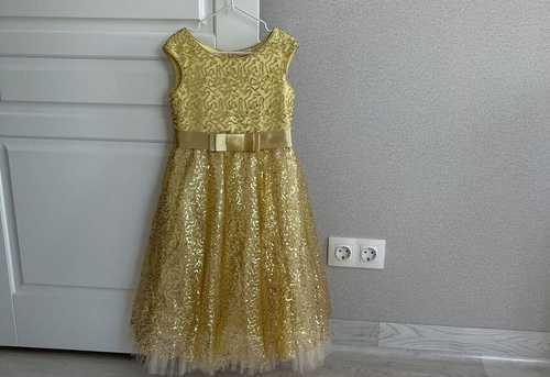 Нарядное платье с пайетками золотое р.122